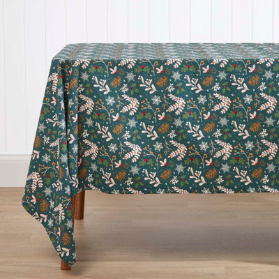 Homescapes Festive Forest 100% Cotton Green Christmas Tablecloth 137 x ...