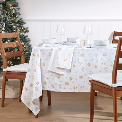Homescapes Gold Snowflake Christmas Tablecloth Rectangular 140 x 180 cm ...