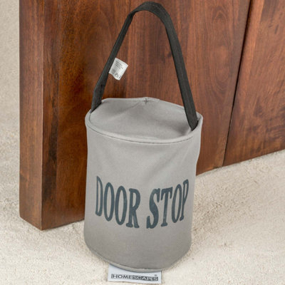 Homescapes Grey and Black Filled Fabric Door Stop with Handle