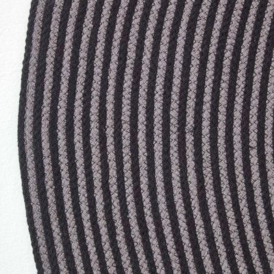 Homescapes Grey and Black Handmade Woven Spiral Braided Rug, 120 cm Round