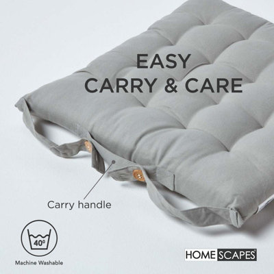 Homescapes Grey Seat Pads 100% Cotton Chair Cushions 40x40 cm, Plain ...