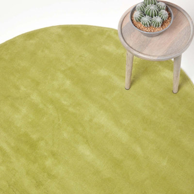 Homescapes Hand Tufted Plain Cotton Green Large Round Rug, 150 cm ...
