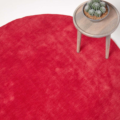 Homescapes Hand Tufted Plain Cotton Red Large Round Rug, 150 cm ...
