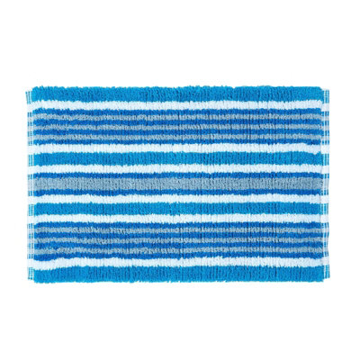 Homescapes Handloomed Striped Cotton Blue Bath Mat | DIY at B&Q