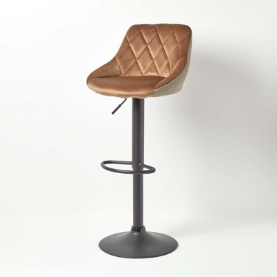 Homescapes Henley Brown Velvet and Leather Height Adjustable Bar Stool ...