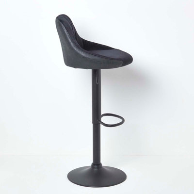 Homescapes Henley Brown Velvet and Leather Height Adjustable Bar Stool ...