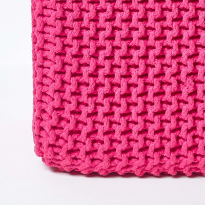 Homescapes Hot Pink Cube Cotton Knitted Pouffe Footstool
