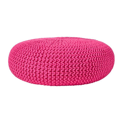 Homescapes Hot Pink Large Round Cotton Knitted Pouffe Footstool