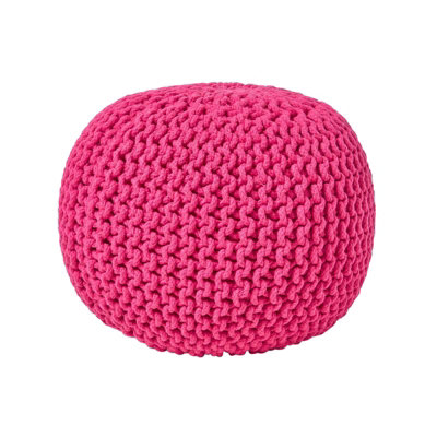 Homescapes Hot Pink Round Cotton Knitted Pouffe Footstool | DIY at B&Q