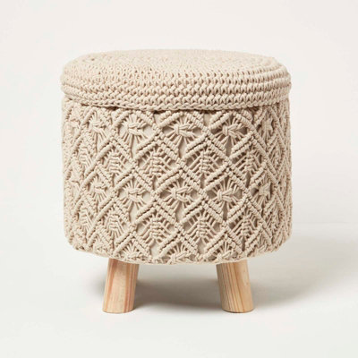 Homescapes Indy Natural Macrame Storage Footstool | DIY at B&Q