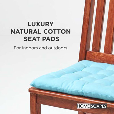 Homescapes Light Blue Seat Pads 100% Cotton Chair Cushions 40x40 cm ...
