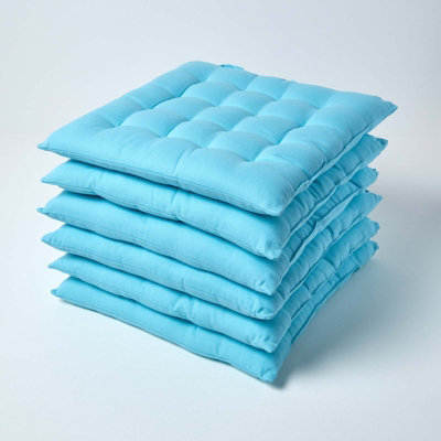 Homescapes Light Blue Seat Pads or Cotton Chair Cushions 40x40 cm, Set ...