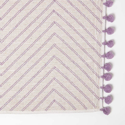 Homescapes Lilac Cotton Bath Mat Tufted Zig Zag with Pom Pom Edges 50 x ...