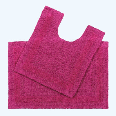 Homescapes Luxury Two Piece Cotton Cerise Pink Bath Mat Set | DIY at B&Q