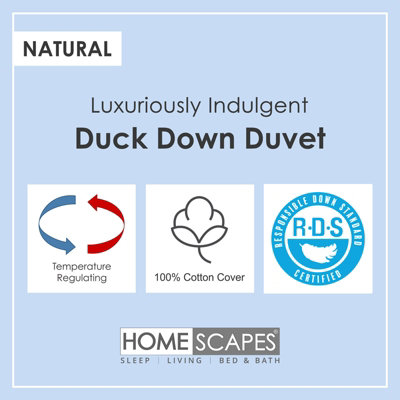 Homescapes Luxury White Duck Down 15 Tog All Seasons Duvet, Double