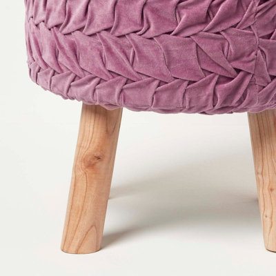 Homescapes Lyla Lilac Pleated Velvet Footstool, 40 cm Tall