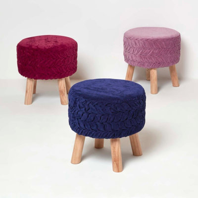 Homescapes Lyla Lilac Pleated Velvet Footstool, 40 cm Tall