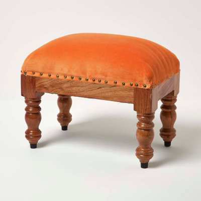 Homescapes Mable Burnt Orange Velvet Rectangular Footstool