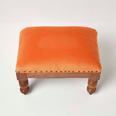 Homescapes Mable Burnt Orange Velvet Rectangular Footstool