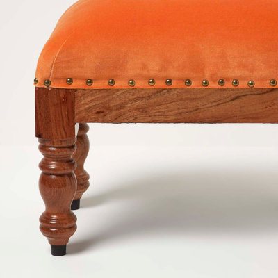 Homescapes Mable Burnt Orange Velvet Rectangular Footstool