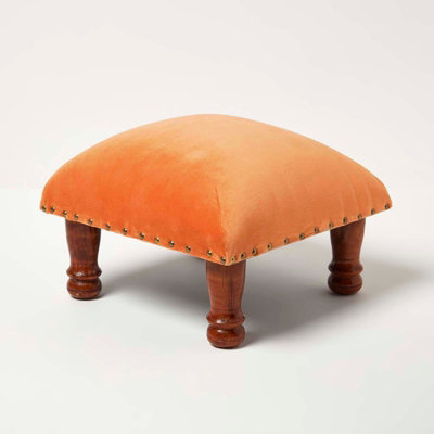 Homescapes Mable Burnt Orange Velvet Square Footstool