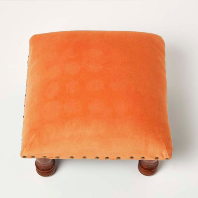 Homescapes Mable Burnt Orange Velvet Square Footstool