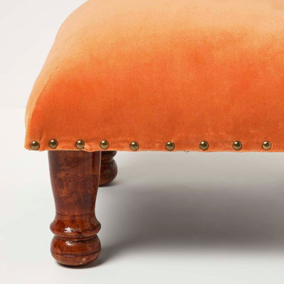 Homescapes Mable Burnt Orange Velvet Square Footstool