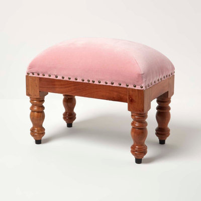 Homescapes Mable Pink Velvet Rectangular Footstool