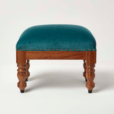 Homescapes Mable Teal Green Velvet Rectangular Footstool
