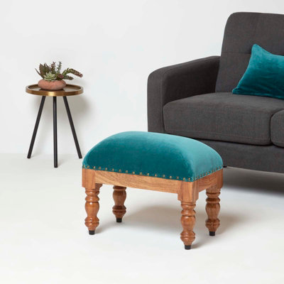 Homescapes Mable Teal Green Velvet Rectangular Footstool