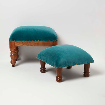 Homescapes Mable Teal Green Velvet Rectangular Footstool