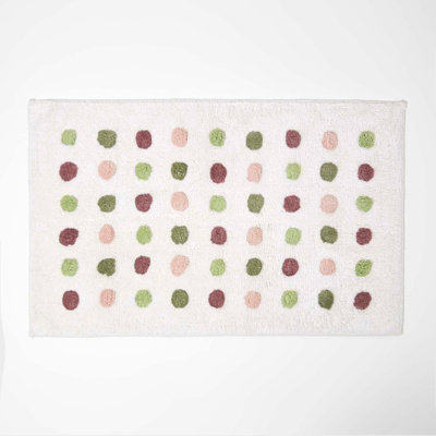 HOMESCAPES MULTI COLOUR 100% COTTON BATH MAT TUFTED POLKA DOT DESIGN ...