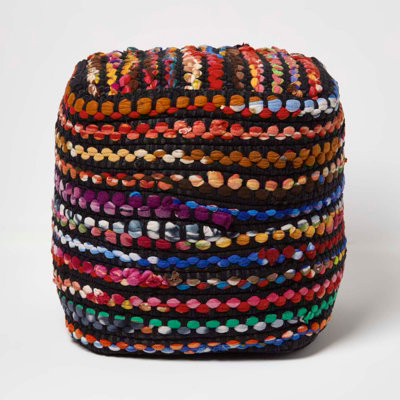 Homescapes Multi Coloured Folk Woven Bean Filled Pouffe Square 40 x 40 cm
