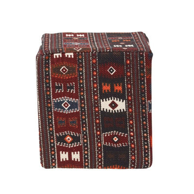 Homescapes Multicolour Kilim Print Cotton Cube Pouffe 36 x 36 x 38 cm ...