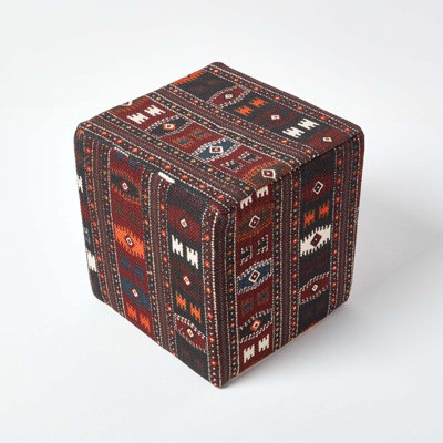 Homescapes Multicolour Kilim Print Cotton Cube Pouffe 36 x 36 x 38 cm
