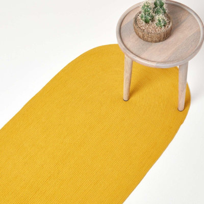 Homescapes Mustard Yellow Handmade Woven Braided Oval Hallway Rug, 66 x ...
