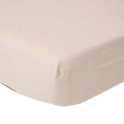 Homescapes Natural Linen Fitted Sheet, Small Double