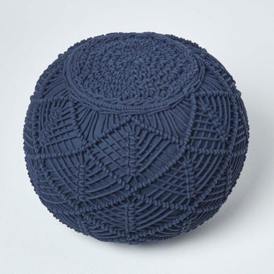 Homescapes Navy Crochet Knitted Pouffe 35 x 40 cm