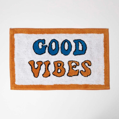 Homescapes Orange Good Vibes Bath Mat 100% Cotton, 50 x 80 cm