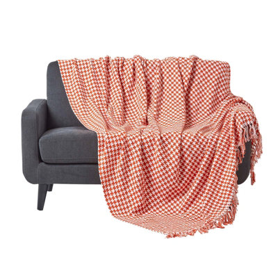 Homescapes Orange Houndstooth 100% Cotton Bedspread Throw, 255cm x ...