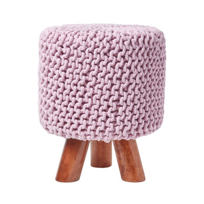 Homescapes Pastel Pink Tall Cotton Knitted Footstool on Legs | DIY at B&Q