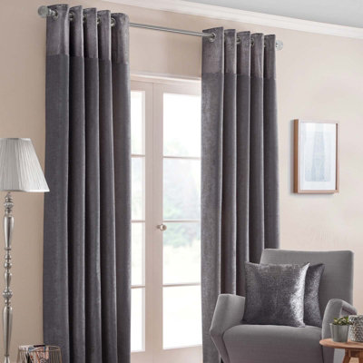 Homescapes Pewter Grey Nova Eyelet Curtain Pair 168 x 137cm (66 x 54 ...