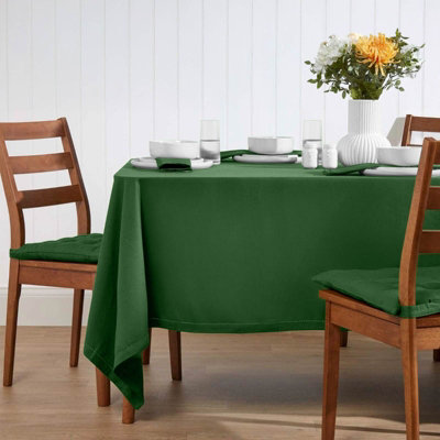 Homescapes Plain Cotton Dark Green Tablecloth 137 x 228 cm