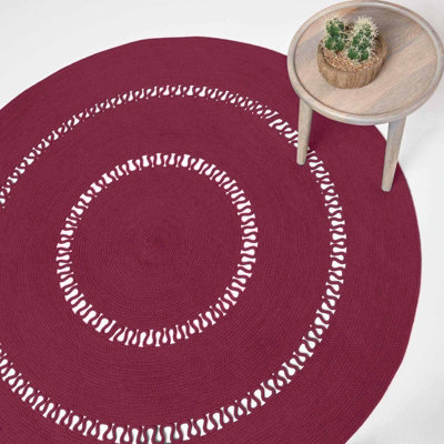 Homescapes Plum Crochet Braided Rug 120cm Round