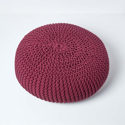 Homescapes Plum Large Round Cotton Knitted Pouffe Footstool