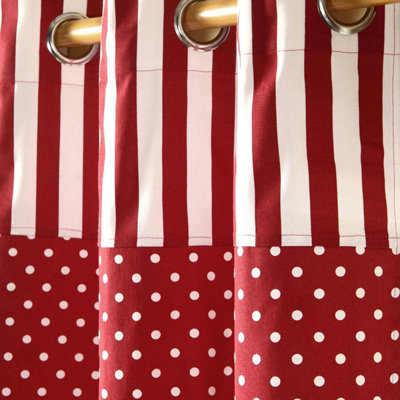 Homescapes Polka Dots Red Ready Made Eyelet Curtain Pair, 117 x 137 cm Drop