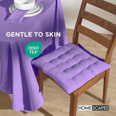 Homescapes Purple Seat Pads 100% Cotton Chair Cushions 40x40 cm, Plain ...