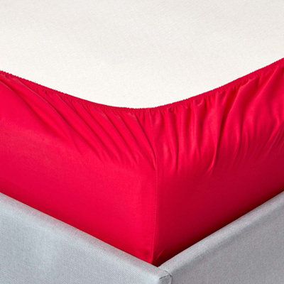 Homescapes Red Egyptian Cotton Deep Fitted Sheet 200 TC, Single