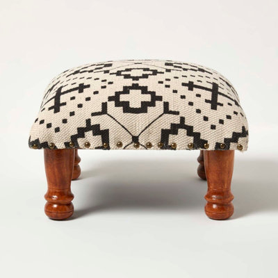 Homescapes Reva Black Geometric Footstool, 40 x 40 x 25 cm | DIY at B&Q
