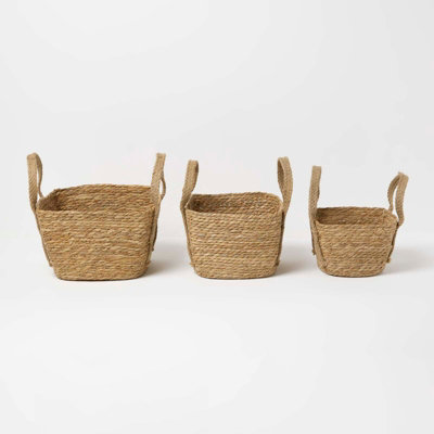 Homescapes Set of 3 Natural Woven Storage Baskets